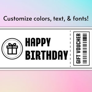Editable Black and White Birthday Voucher Printable Coupon, Modern Gift ...