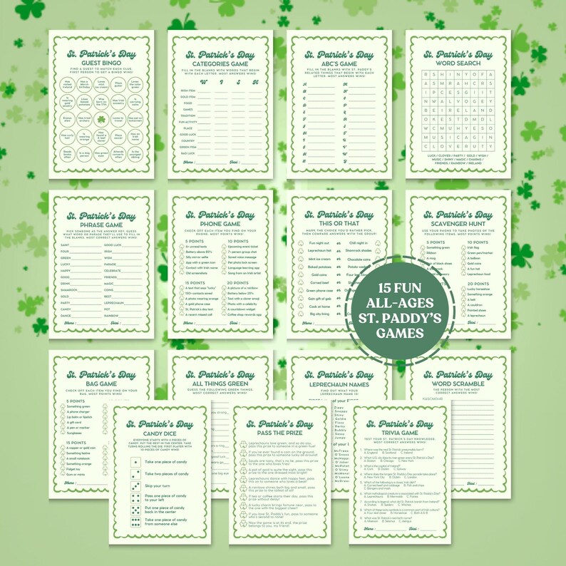 St Patricks Games Bundle, Printable St Patricks Day Party Games, 15 St ...
