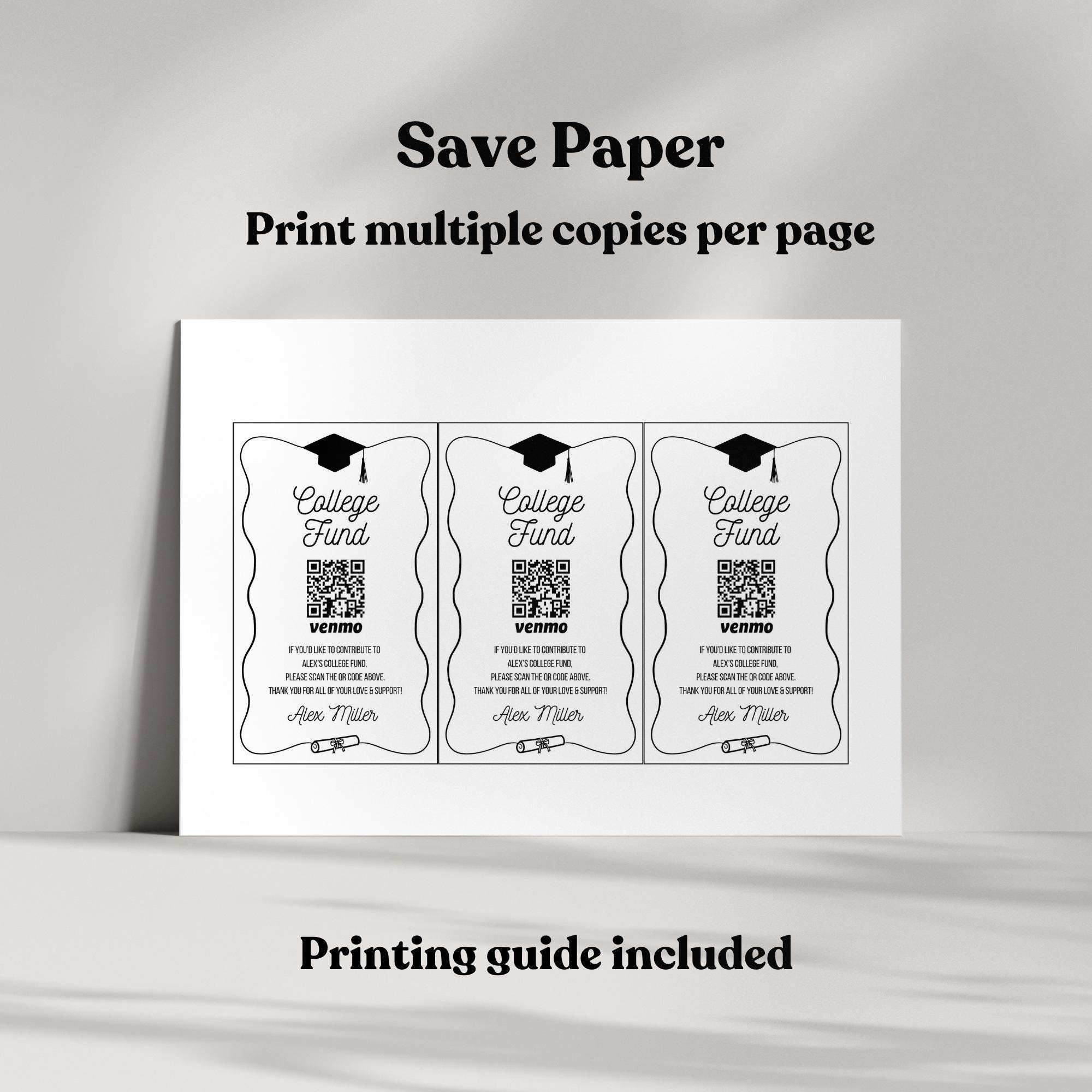 Graduation College Fund QR Code Card, Grad Party Gift QR Code Insert ...