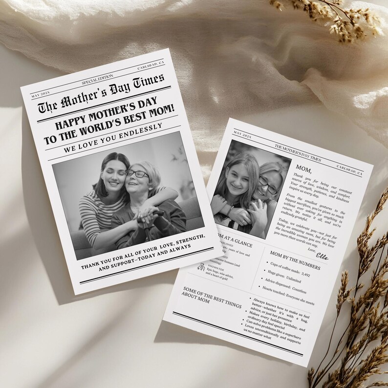 Mothers Day Newspaper Template, Printable Gift for Mom, Editable Photo ...