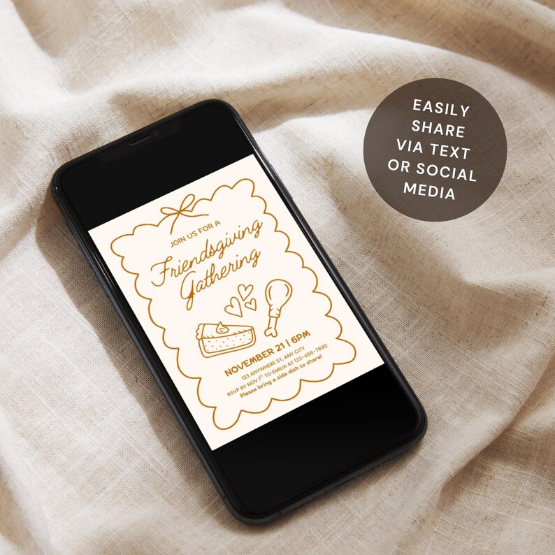 Friendsgiving Invitation: Editable Hand Drawn Thanksgiving Invite ...