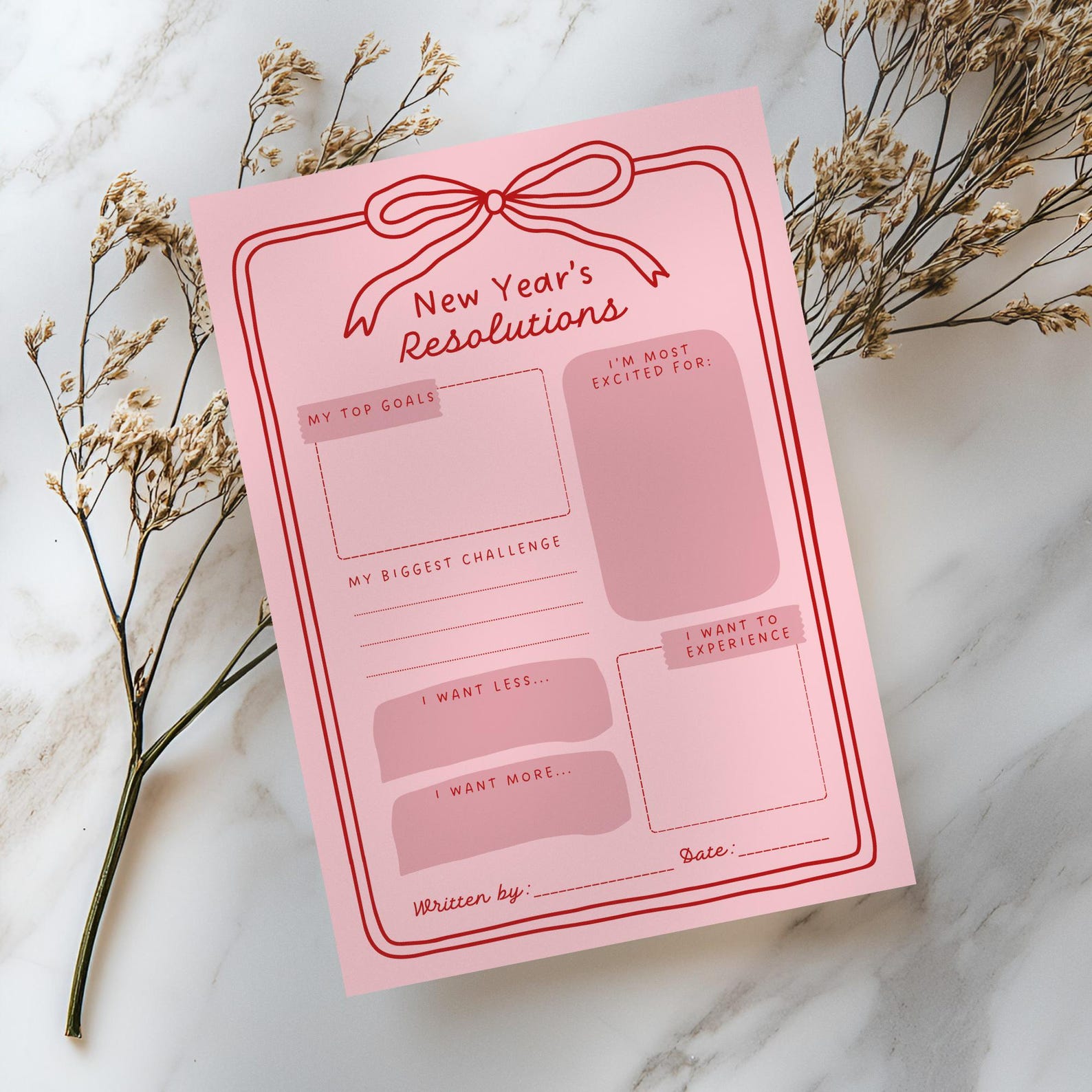 New Years Resolution Card, 2025 Goal Setting Activity, Printable Vision ...