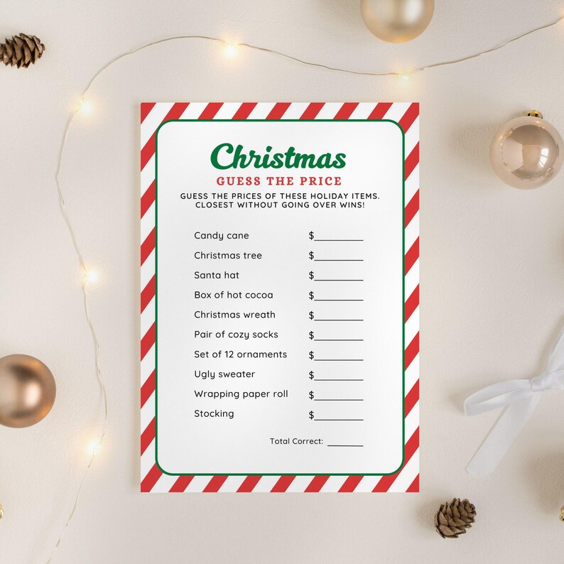 Guess the Price Christmas Game, Editable Christmas Guessing Game ...