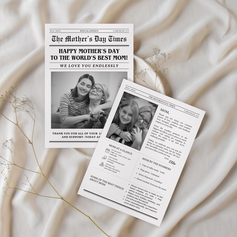 Mothers Day Newspaper Template, Printable Gift for Mom, Editable Photo ...