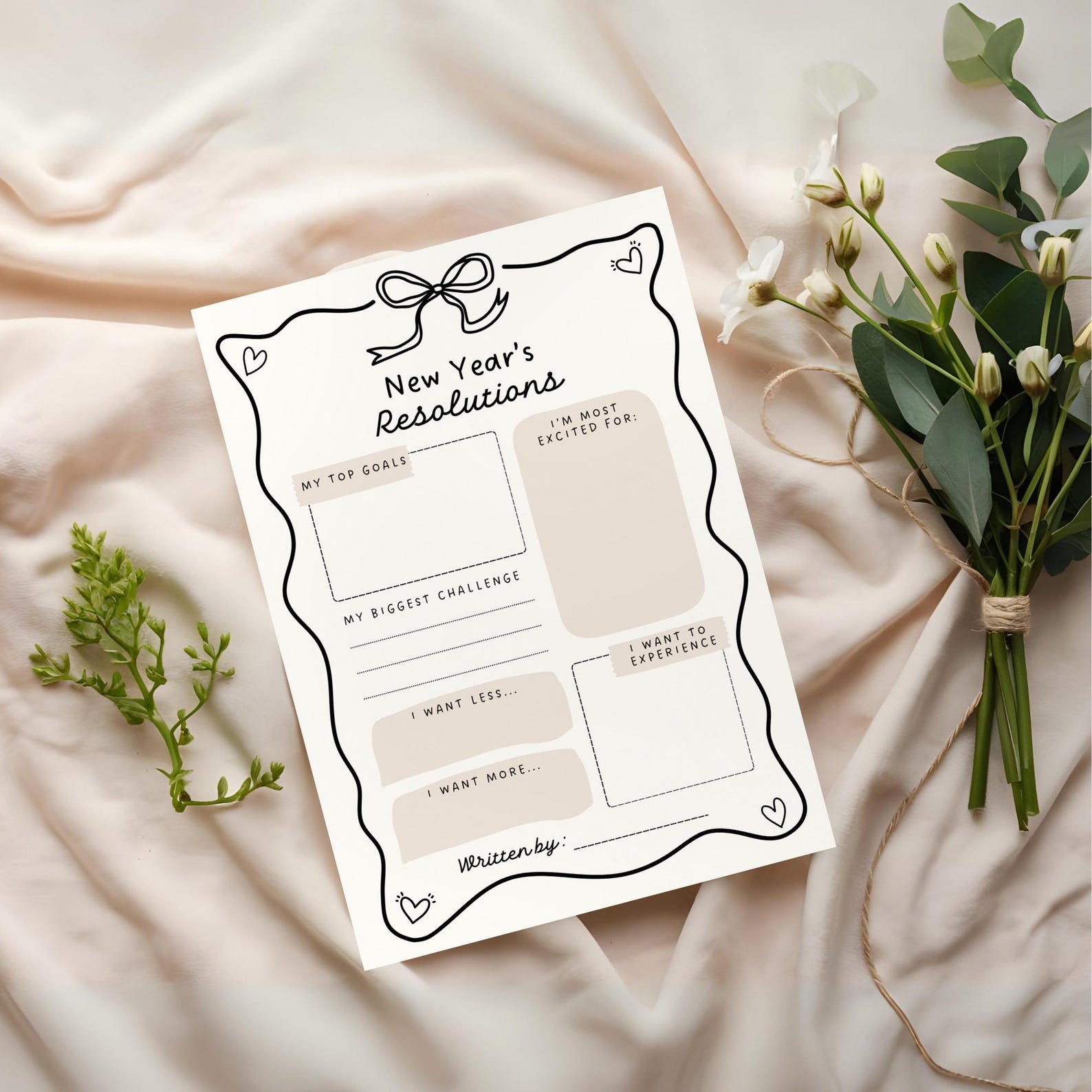 2025 Resolutions Card, Printable Coquette Planning Template, New Years ...