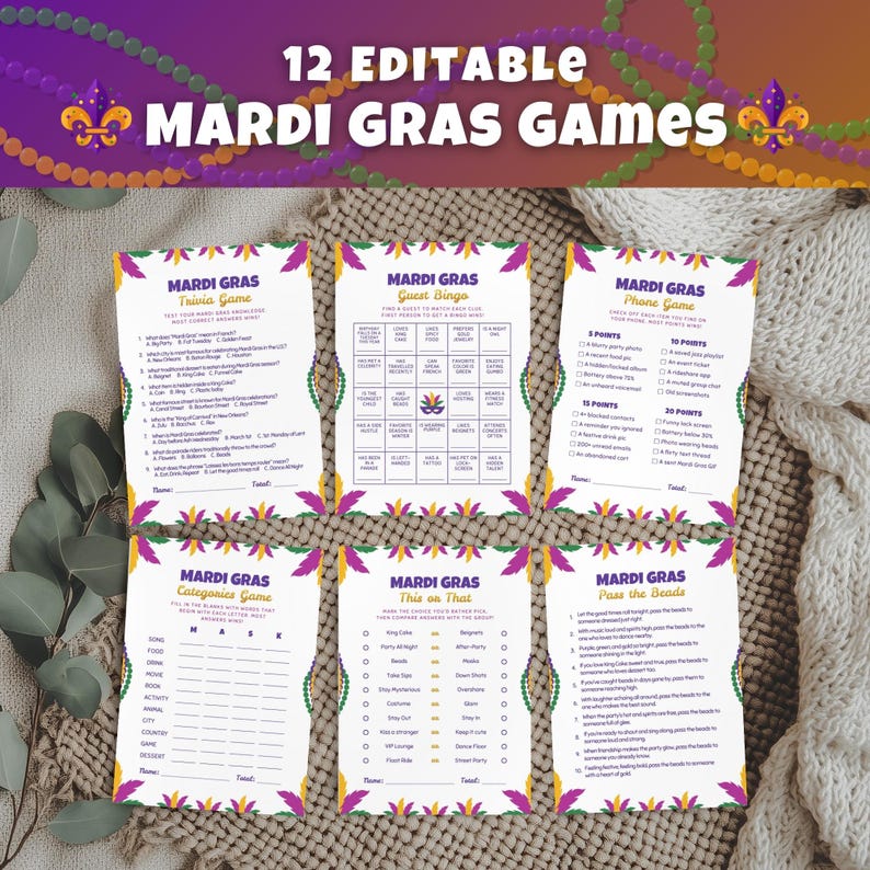 Mardi Gras Ice Breaker Games Bundle: Printable Mardi Gras Games for ...