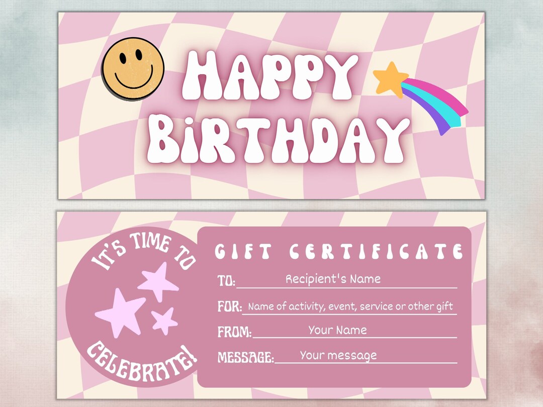 Retro Birthday Gift Certificate Template - Etsy