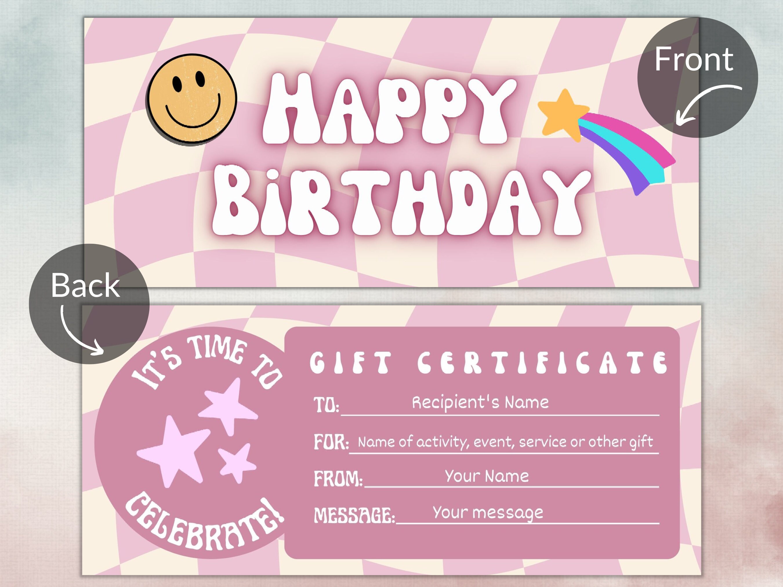 Retro Birthday Gift Certificate Template - Etsy