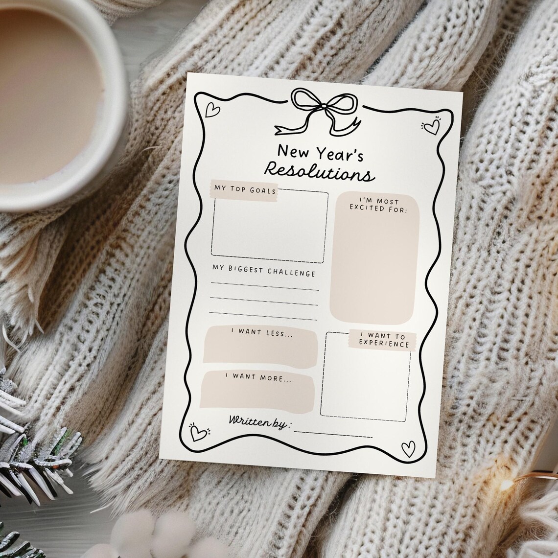 2025 Resolutions Card, Printable Coquette Planning Template, New Years ...