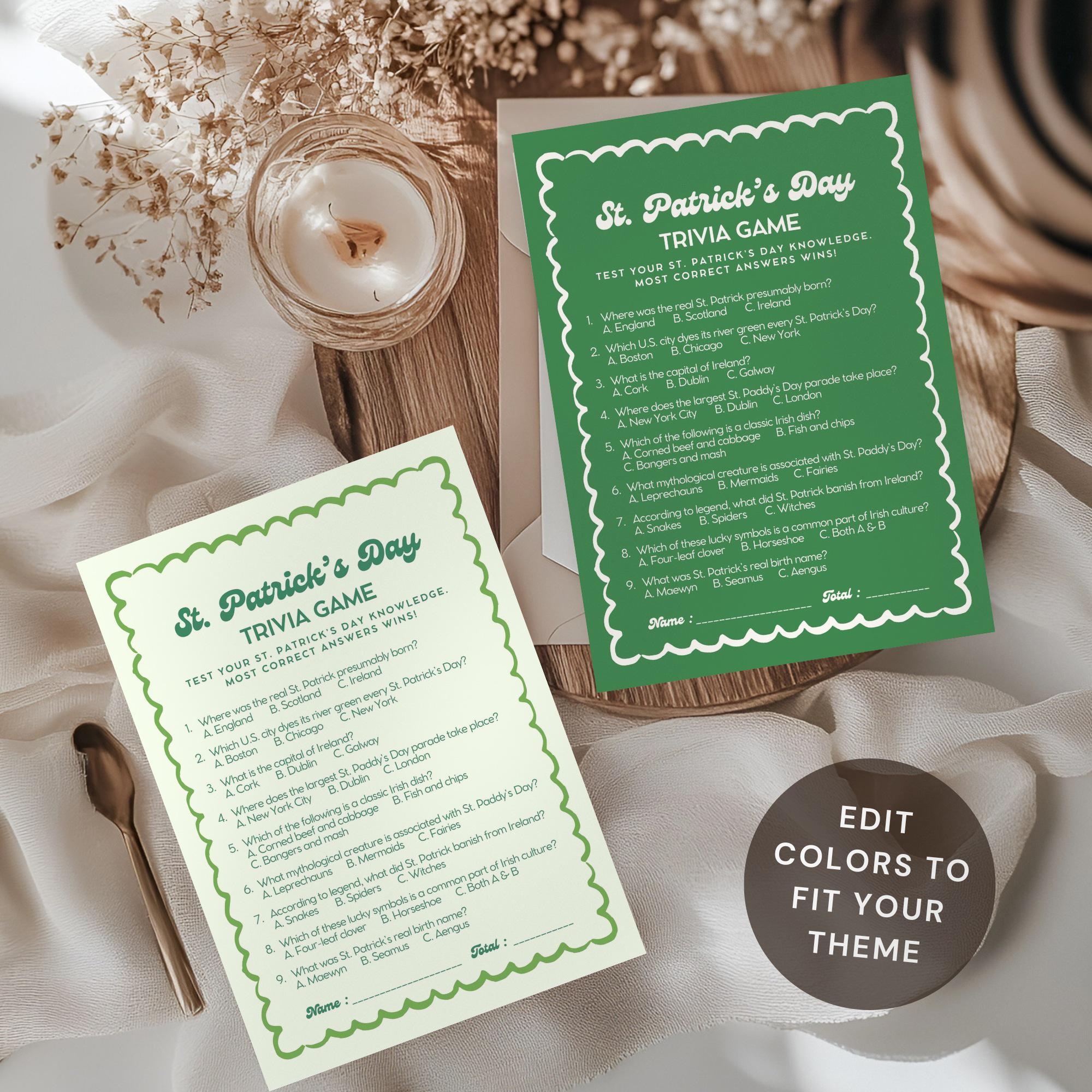 St Patricks Trivia Game, Printable St Paddys Party Game for Adults, Fun ...
