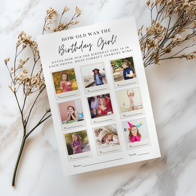 How Old Was the Birthday Girl Party Game, Fun Guessing Game Template ...