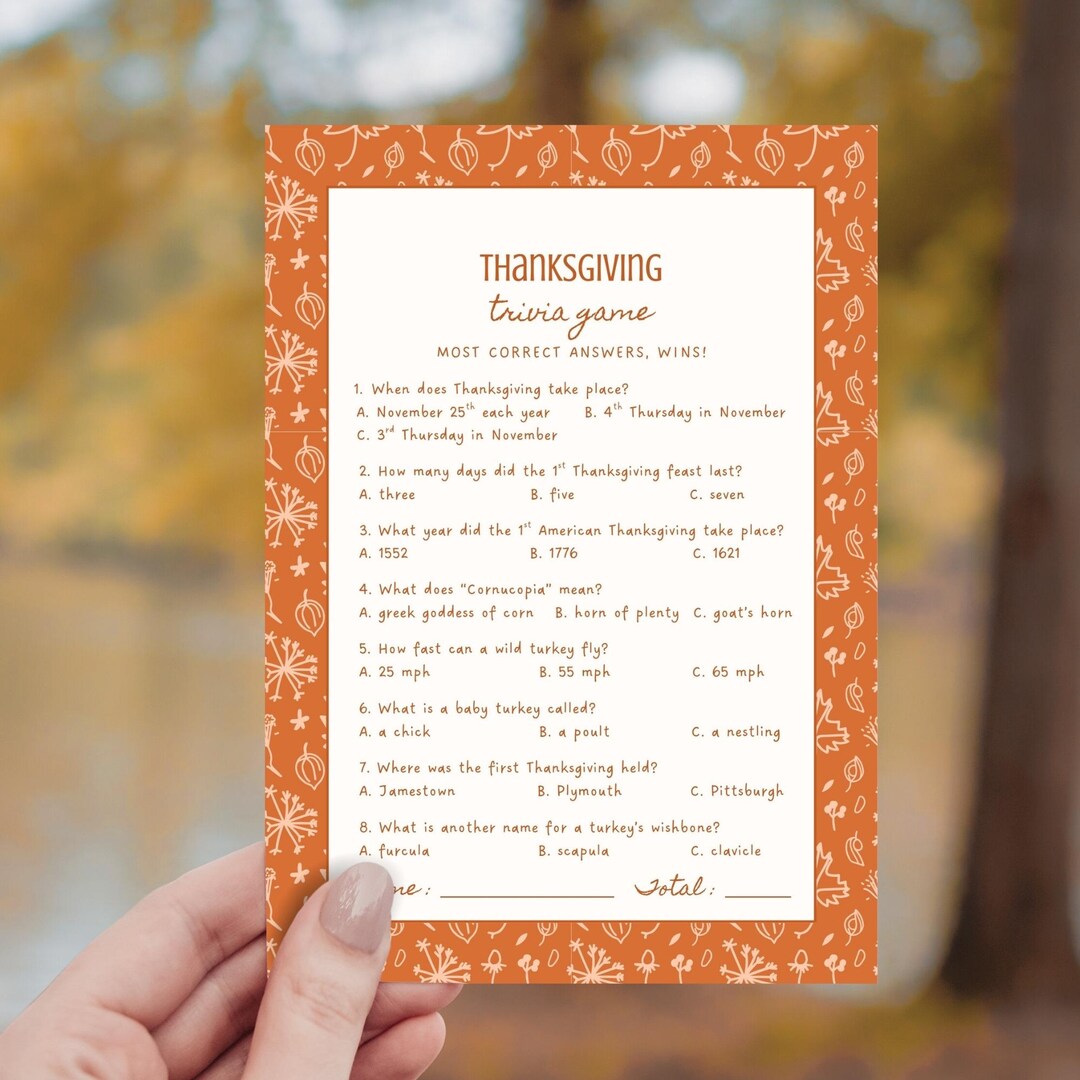 Thanksgiving Trivia Game, Printable Fall Party Game for Family and ...