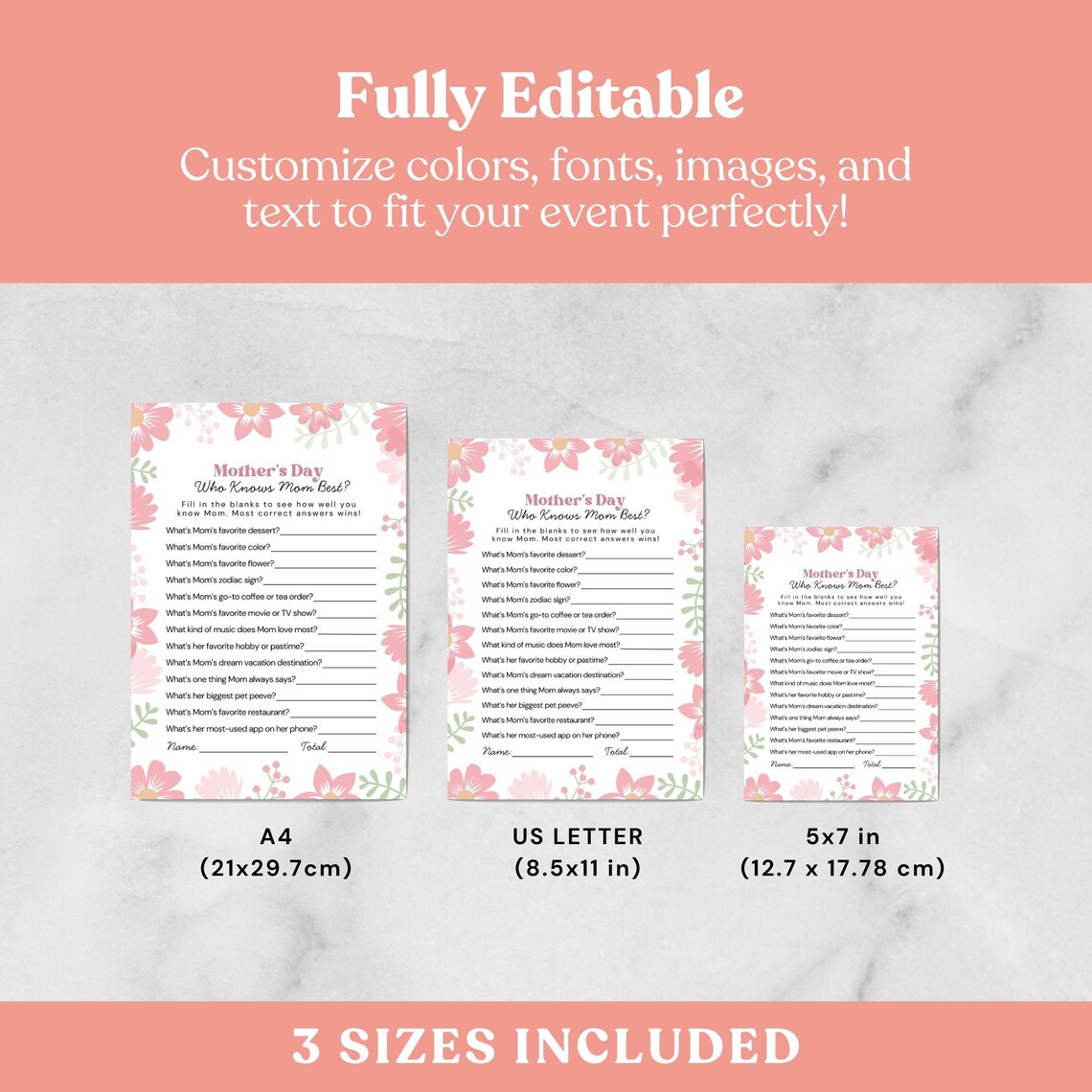 Mothers Day Trivia Game Template, Editable Who Knows Mom Best Game ...