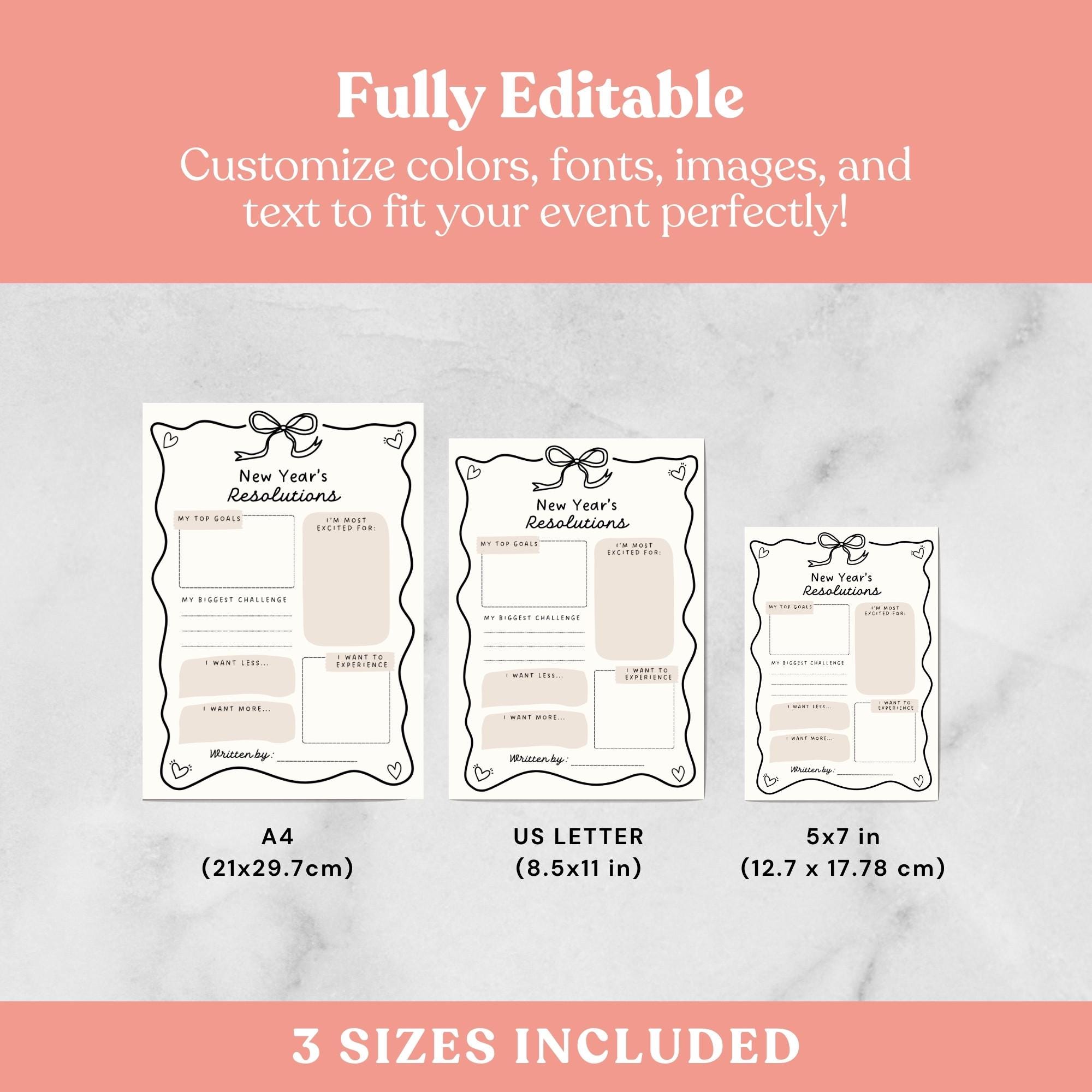 2025 Resolutions Card, Printable Coquette Planning Template, New Years ...