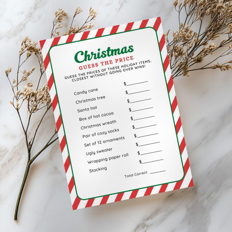 Guess the Price Christmas Game, Editable Christmas Guessing Game ...