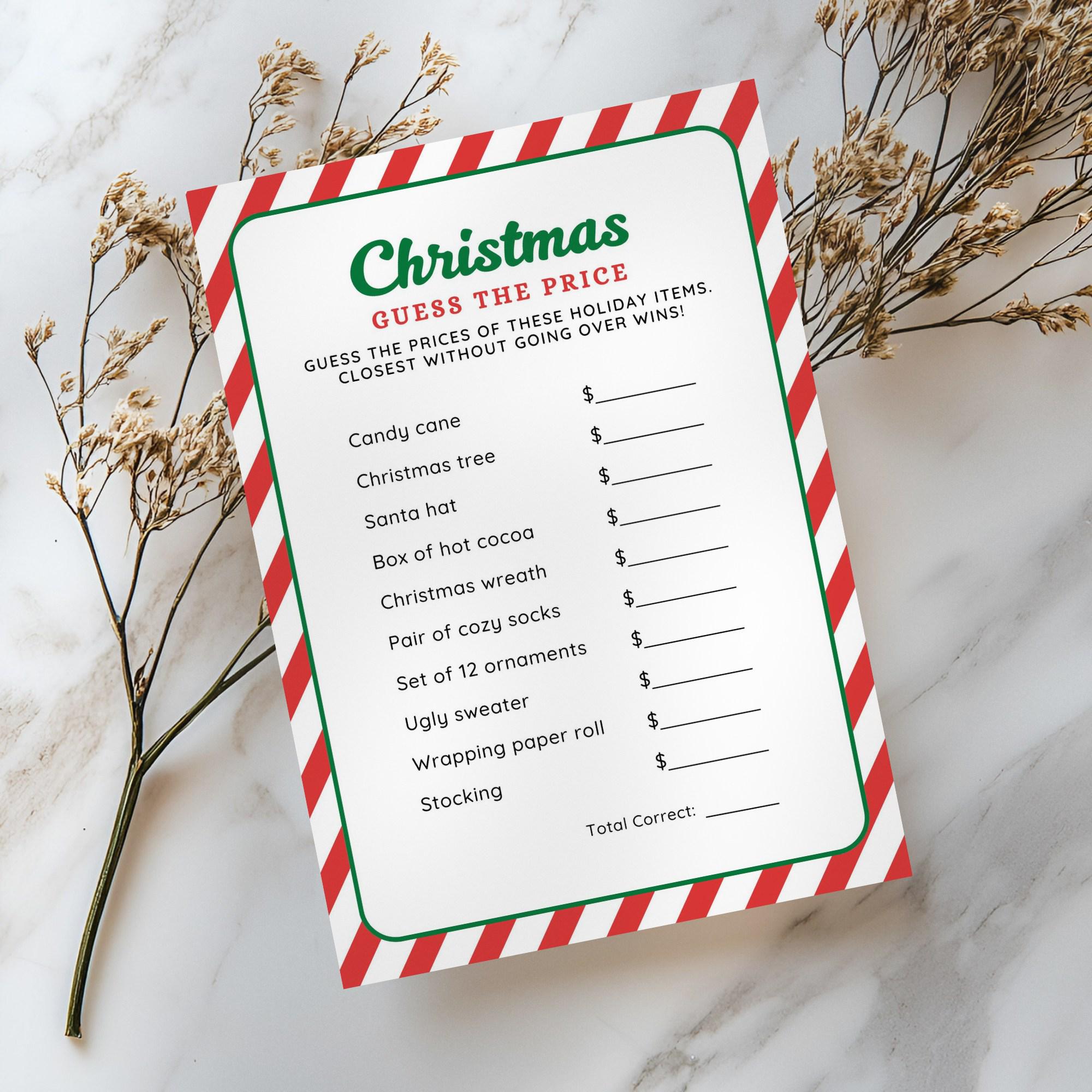 Guess the Price Christmas Game, Editable Christmas Guessing Game ...