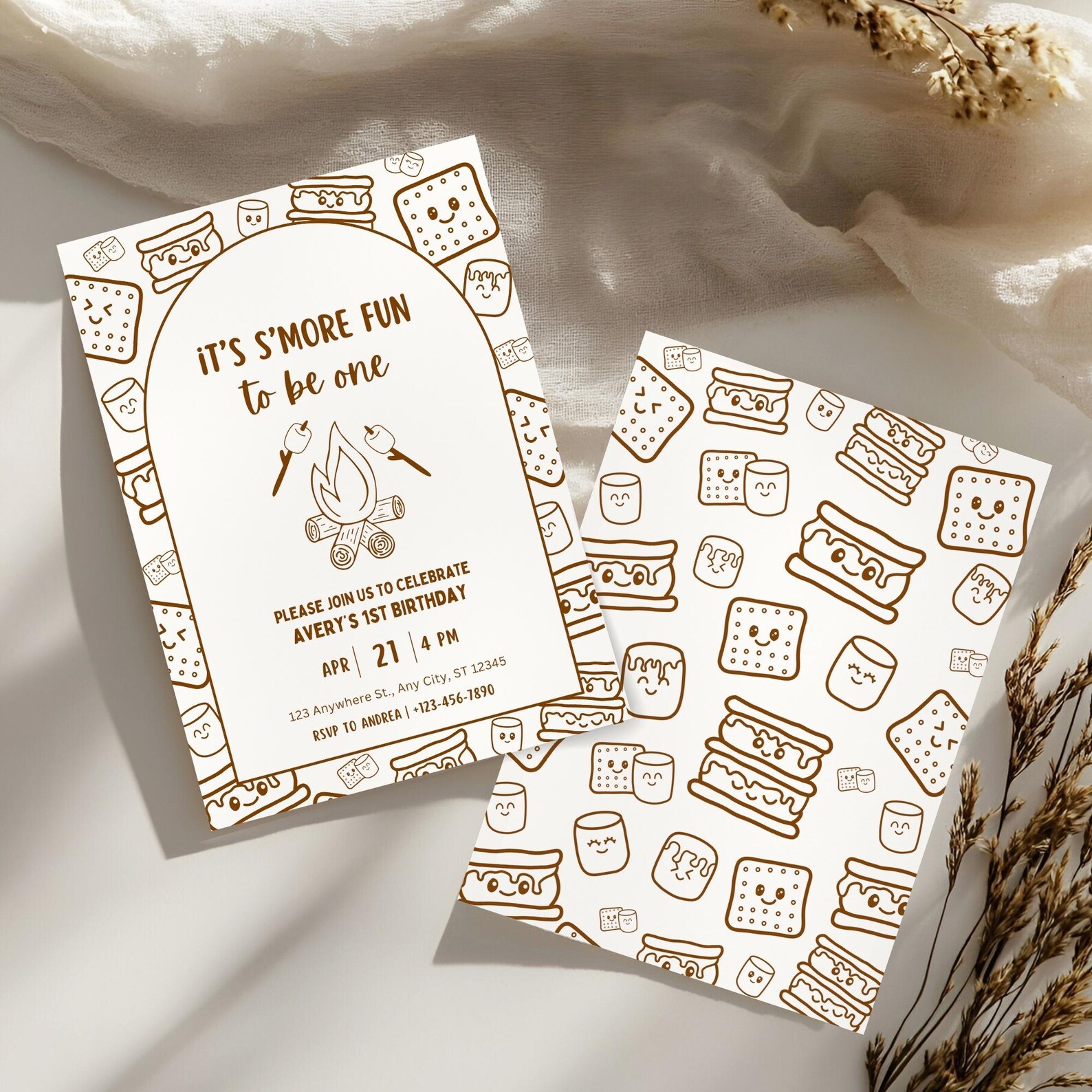 Smore Fun to Be One Invitation, Camping First Birthday Invite, Campfire ...