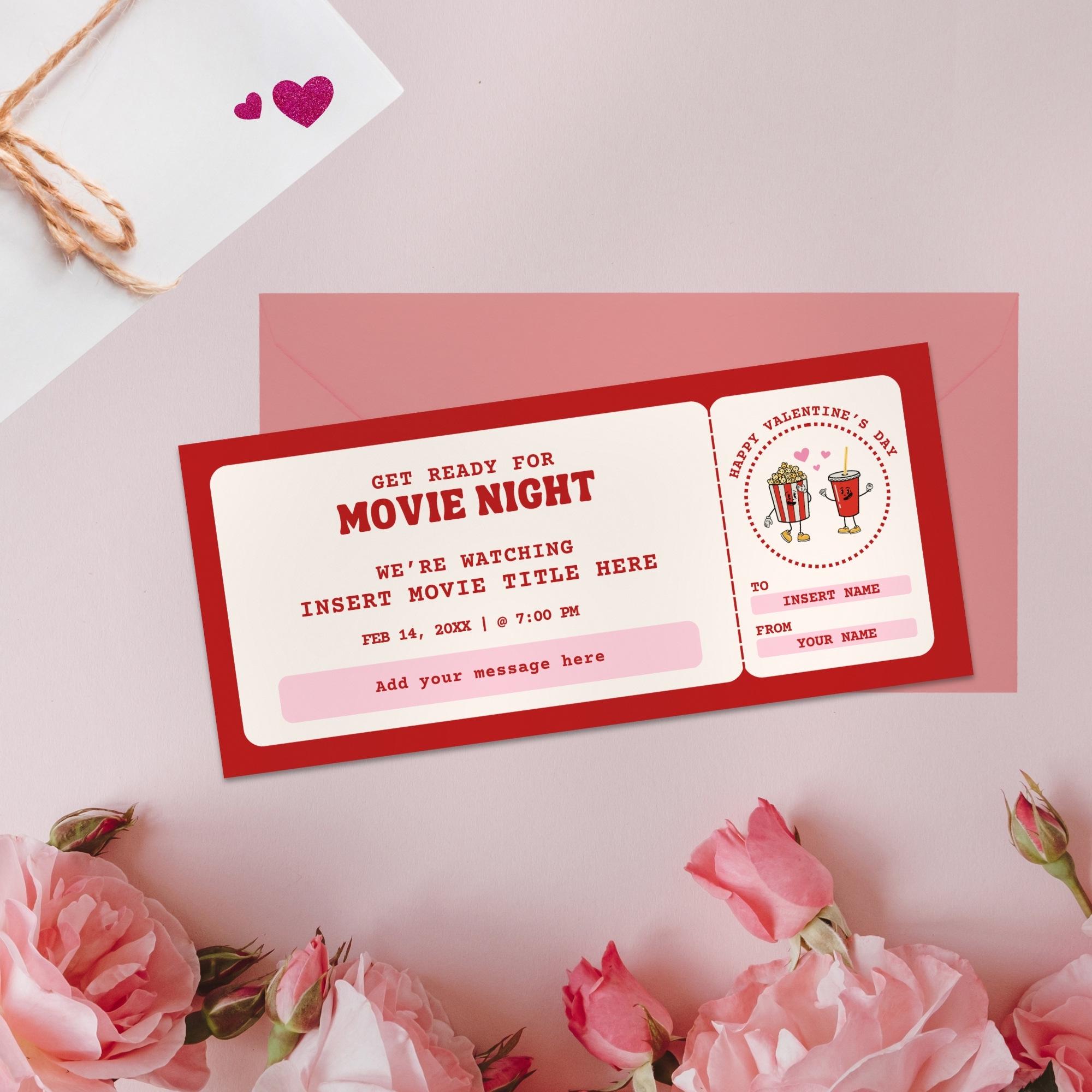 Valentines Movie Ticket, Editable Retro Movie Coupon Template ...