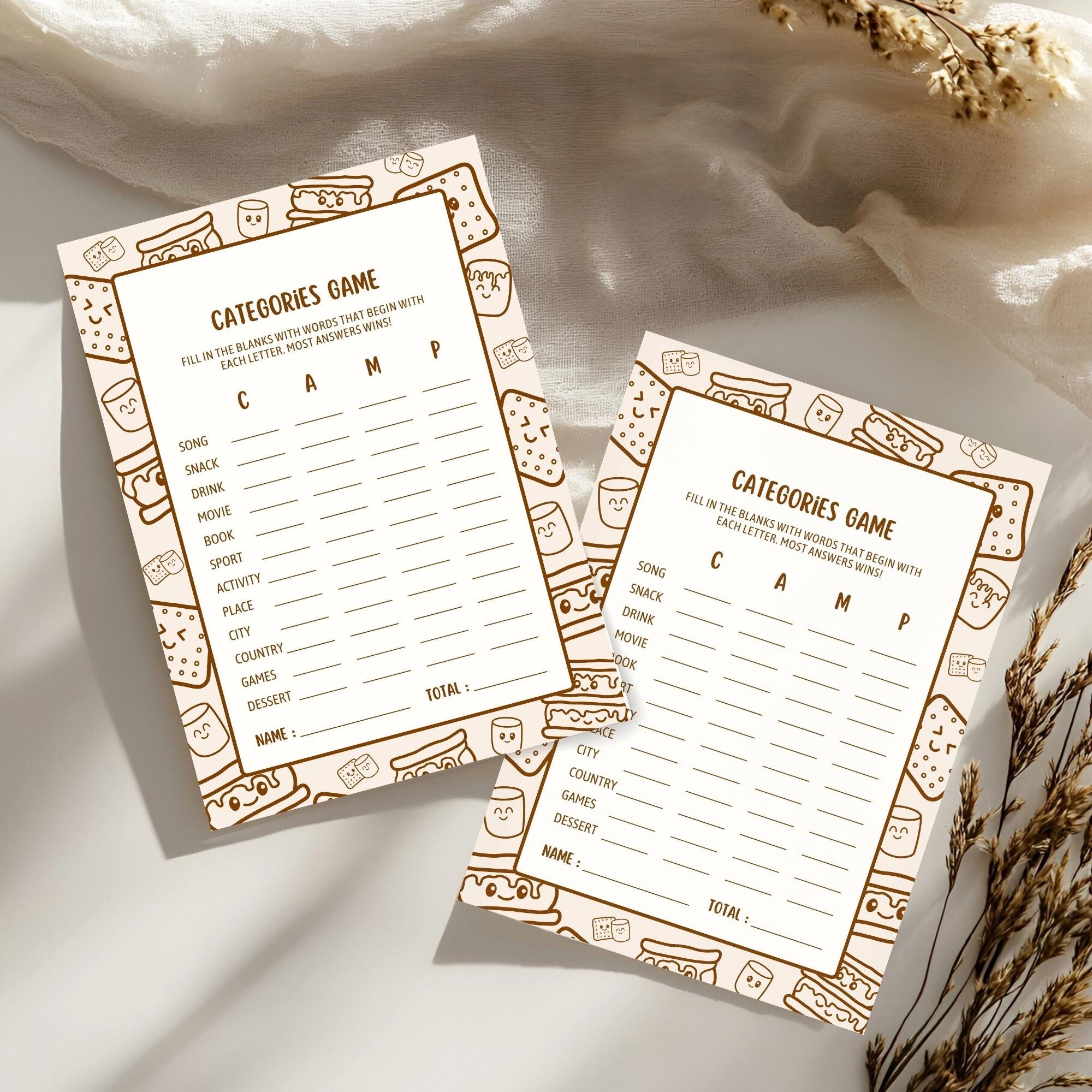 Smores Party Game, Editable Camping Categories Game, Campfire Baby ...