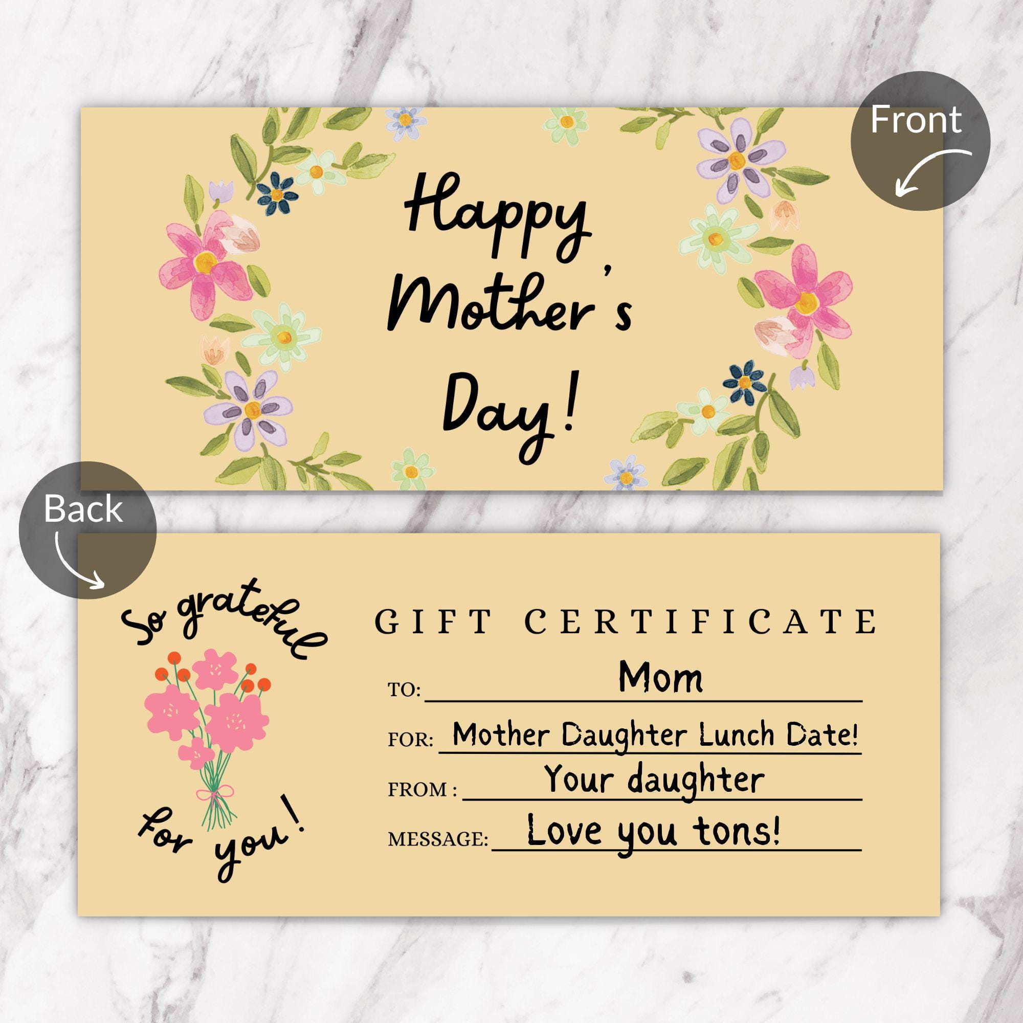 Printable Mothers Day Gift Certificate, Instant Mothers Day Gift ...