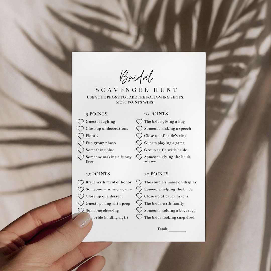 Bridal Scavenger Hunt Game, Fun Bachelorette Party Template, Bridal ...