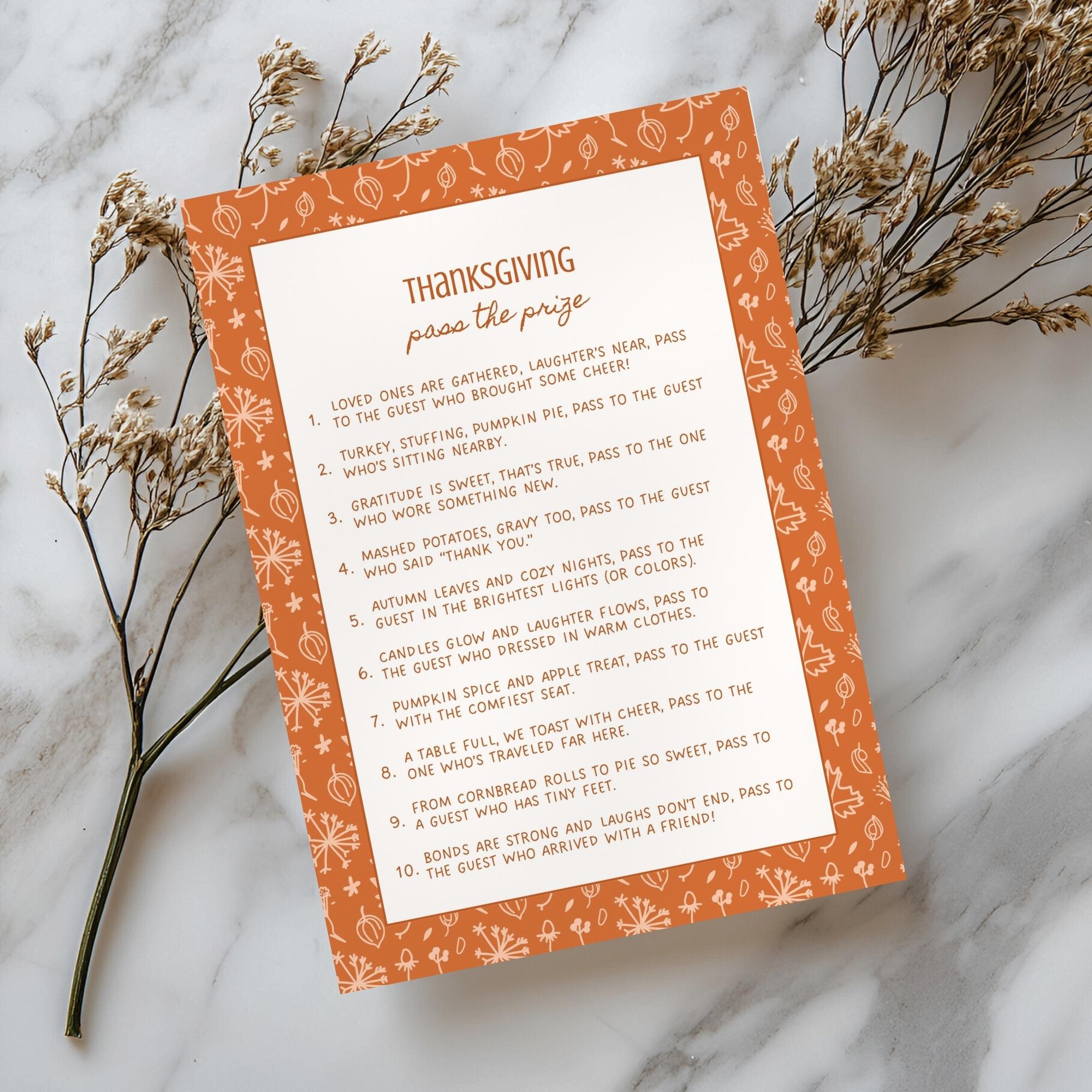 Thanksgiving Pass the Prize Game, Friendsgiving Pass the Gift Game ...