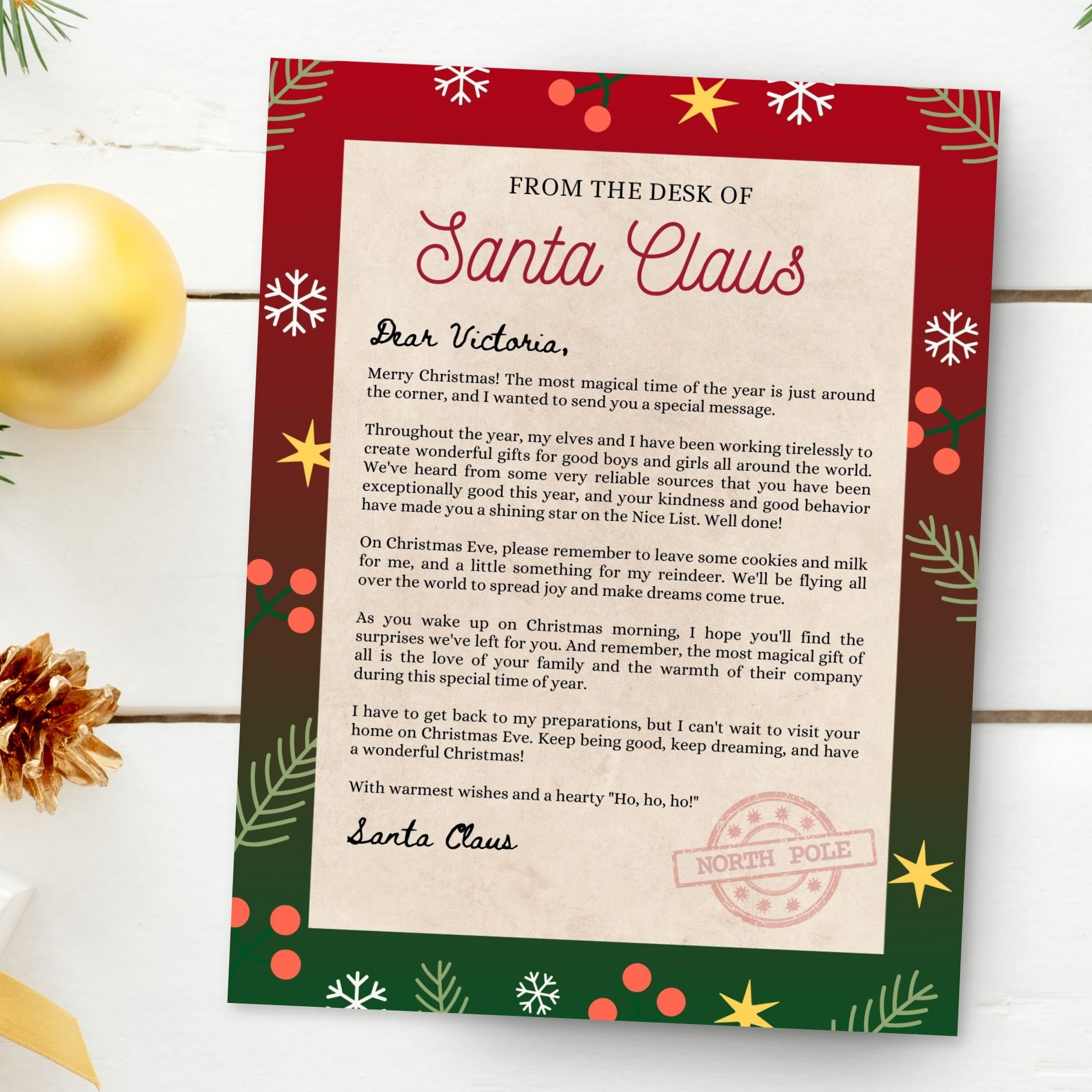 Santa Letter Template, Personalized Christmas Letter for Kids, Editable ...