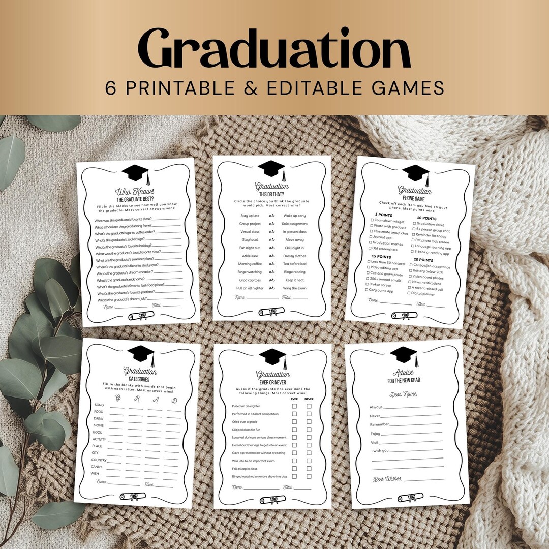 Graduation Party Games Bundle, Modern Printable Grad Game Templates ...