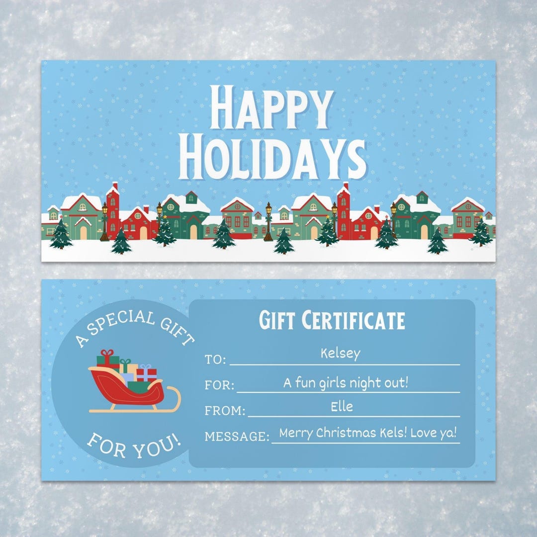 Happy Holidays Gift Coupon, Editable Holiday Village Gift Card ...