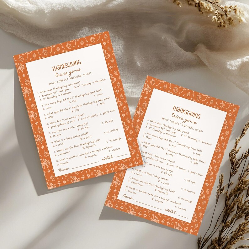 Thanksgiving Trivia Game, Printable Fall Party Game for Family and ...