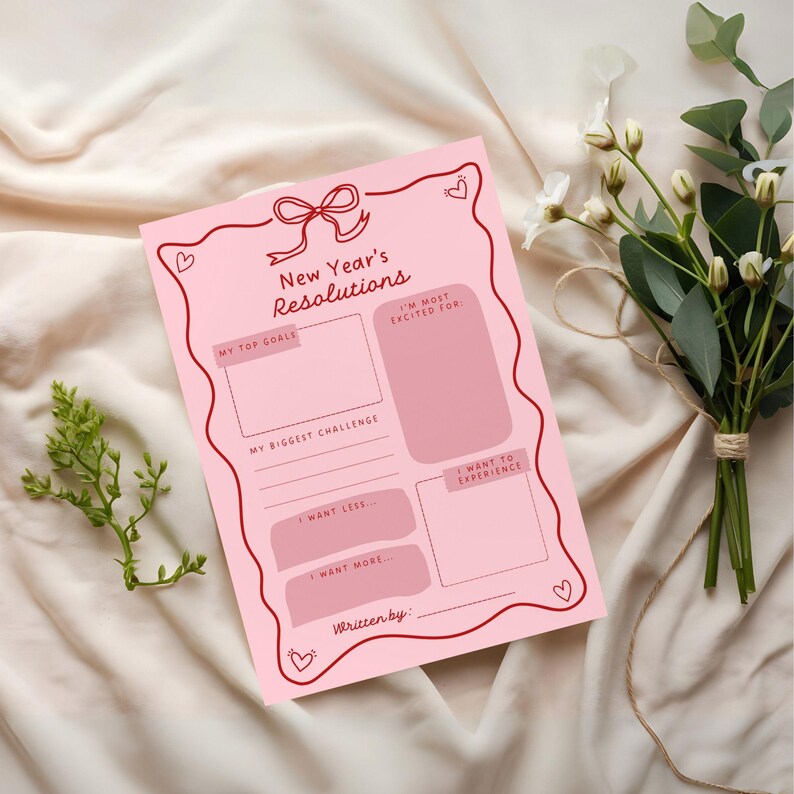 2025 Resolutions Card Template, Printable Coquette Goal Setting ...