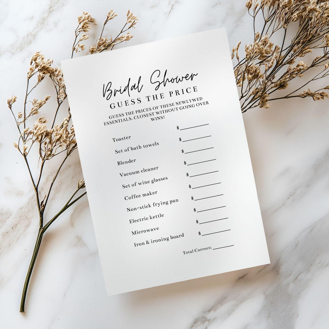 Guess the Price Bridal Shower Game, Price Guessing Activity, Editable ...