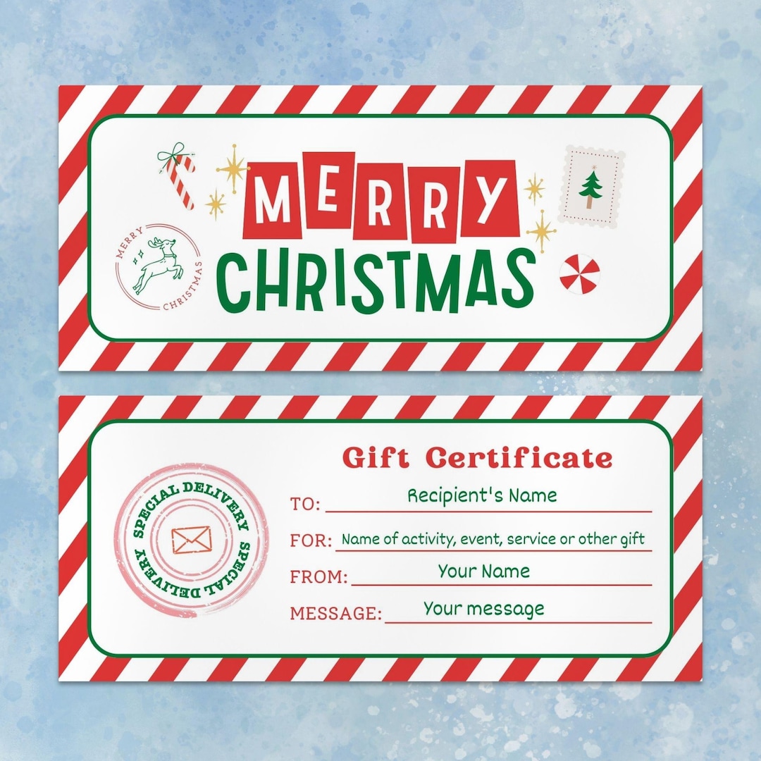 Christmas Gift Coupon Template, DIY Holiday Gift Certificate, Printable ...