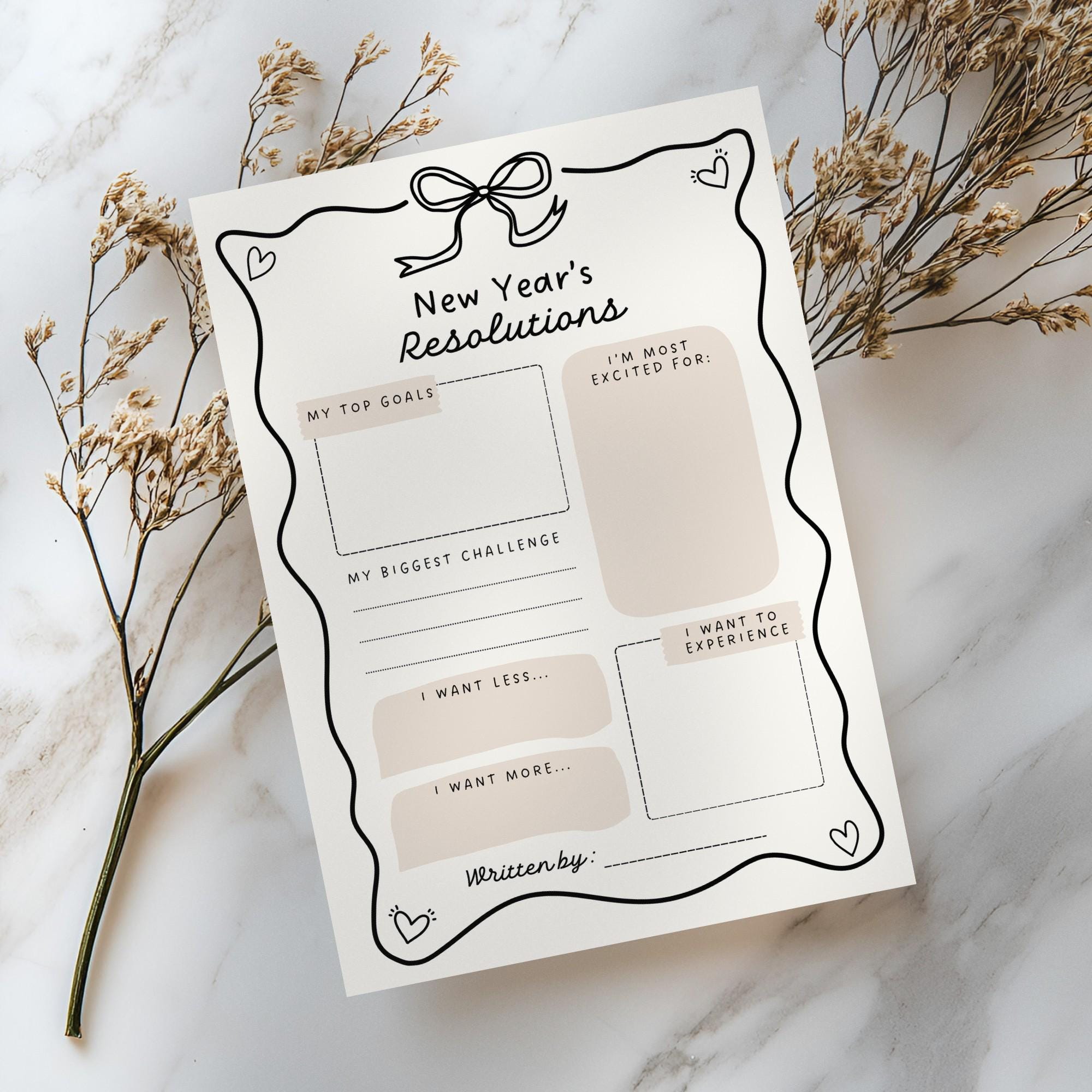 2025 Resolutions Card, Printable Coquette Planning Template, New Years ...