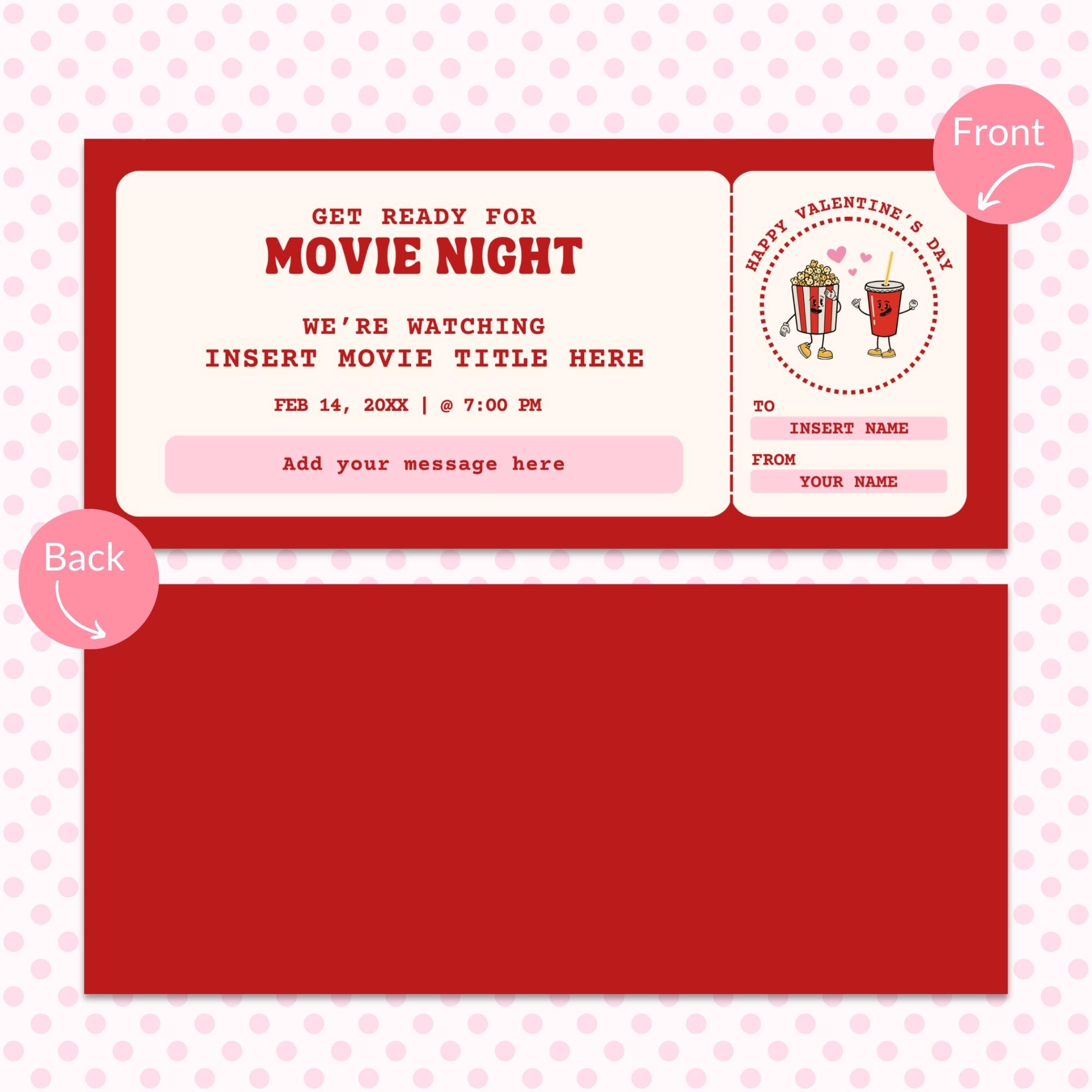 Valentines Movie Ticket, Editable Retro Movie Coupon Template ...