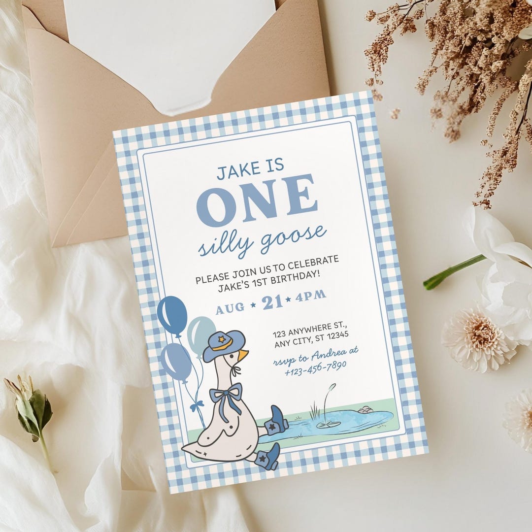One Silly Goose Birthday Invitation, Editable Boys 1st Birthday Party ...