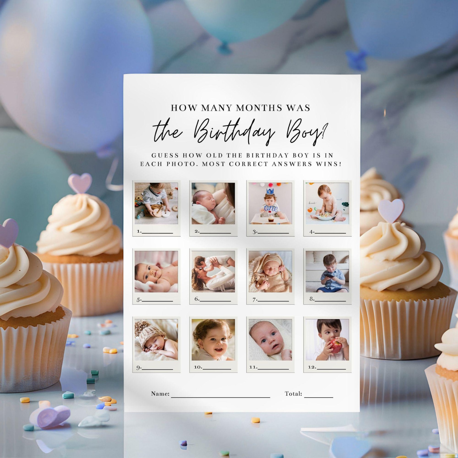 First Birthday Photo Guessing Game, Boys 12 Month Age Guess Game ...