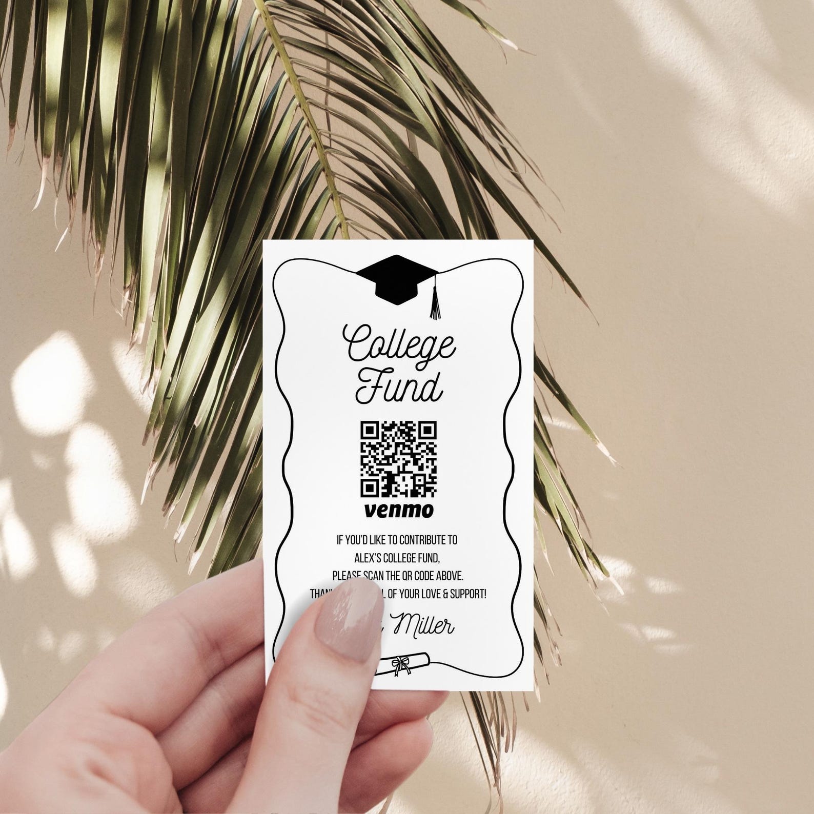 Graduation College Fund QR Code Card, Grad Party Gift QR Code Insert ...