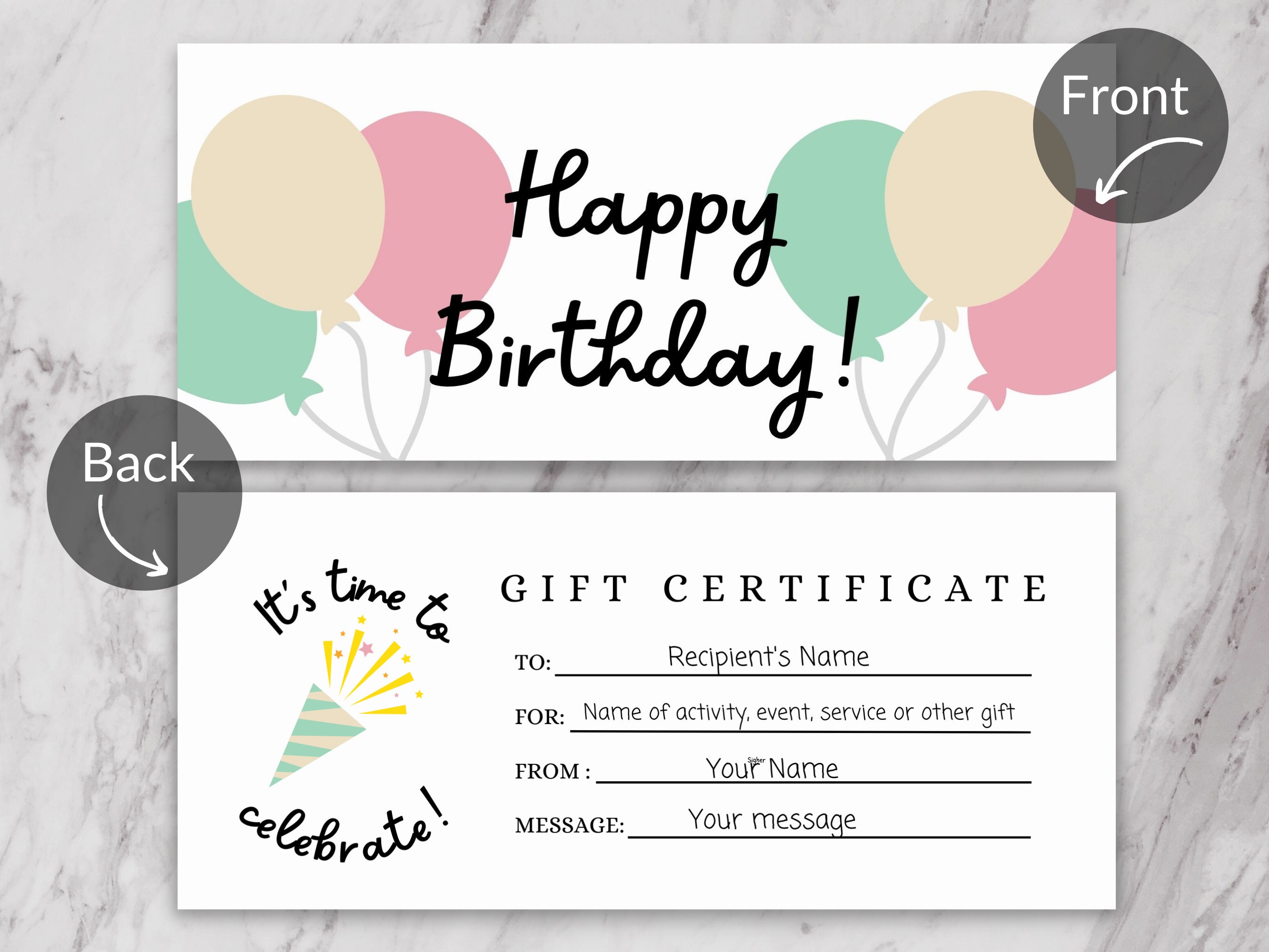 Birthday Gift Certificate Template, Birthday Coupons, Last Minute ...