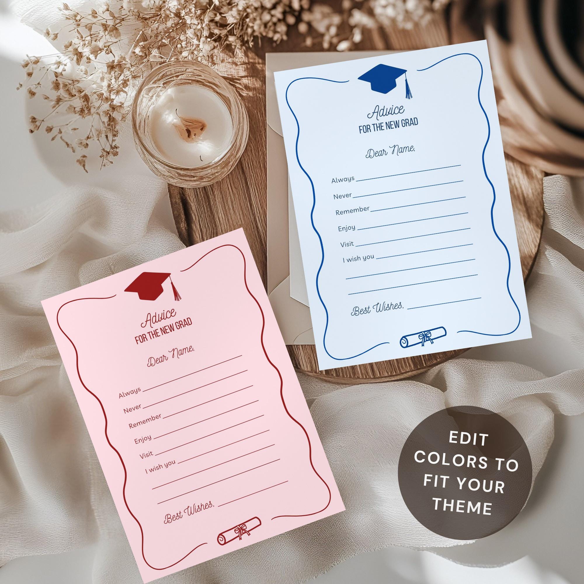 Graduation Advice Cards Template, Editable Wishes for Graduate ...
