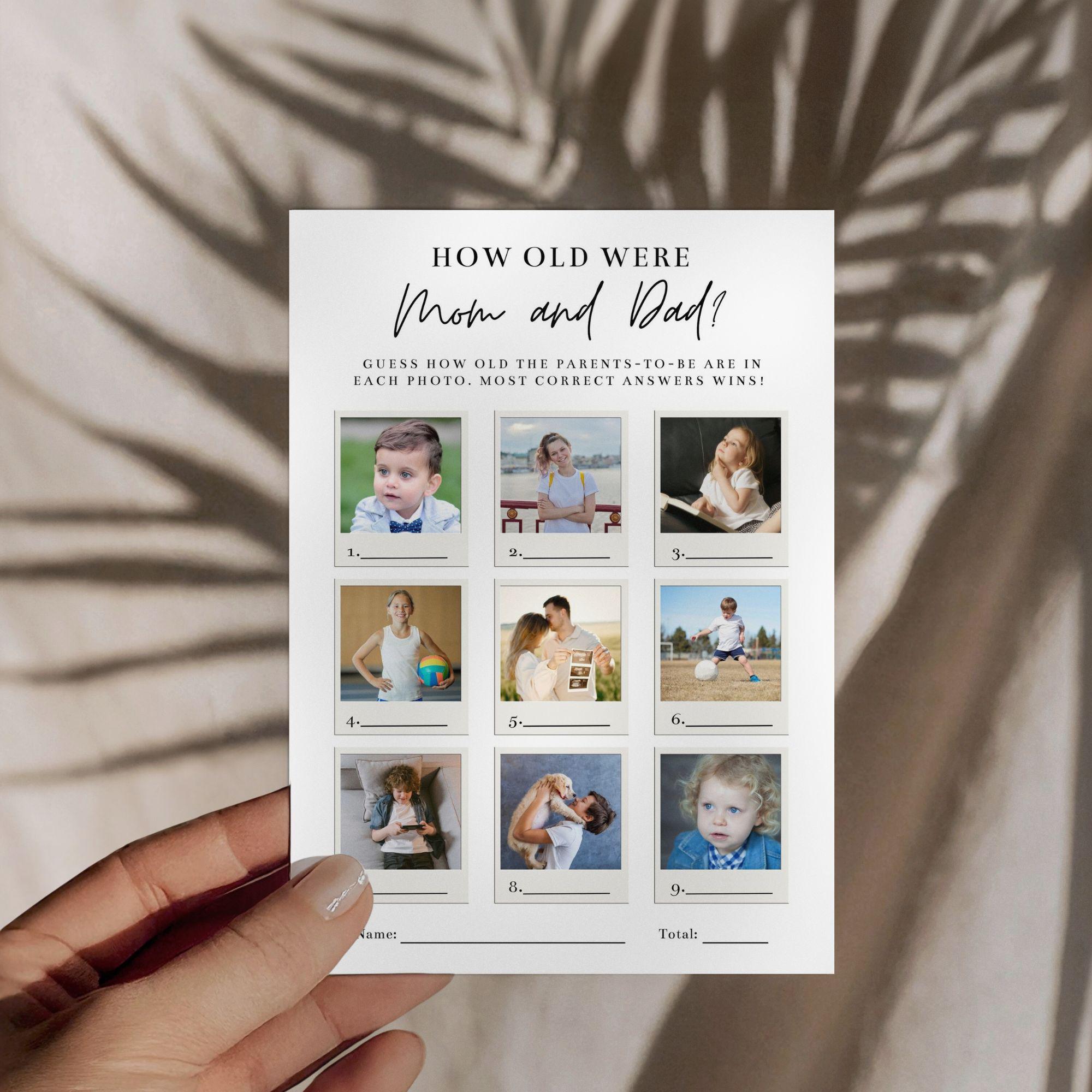 How Old Were Mom and Dad Guessing Game, Editable Baby Shower Photo Game ...