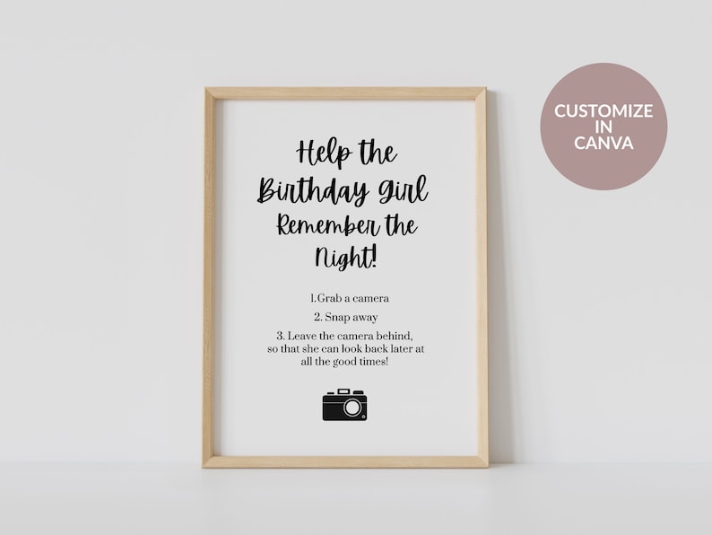 Birthday Photo Guest Book Sign Template, Disposable Camera Sign ...