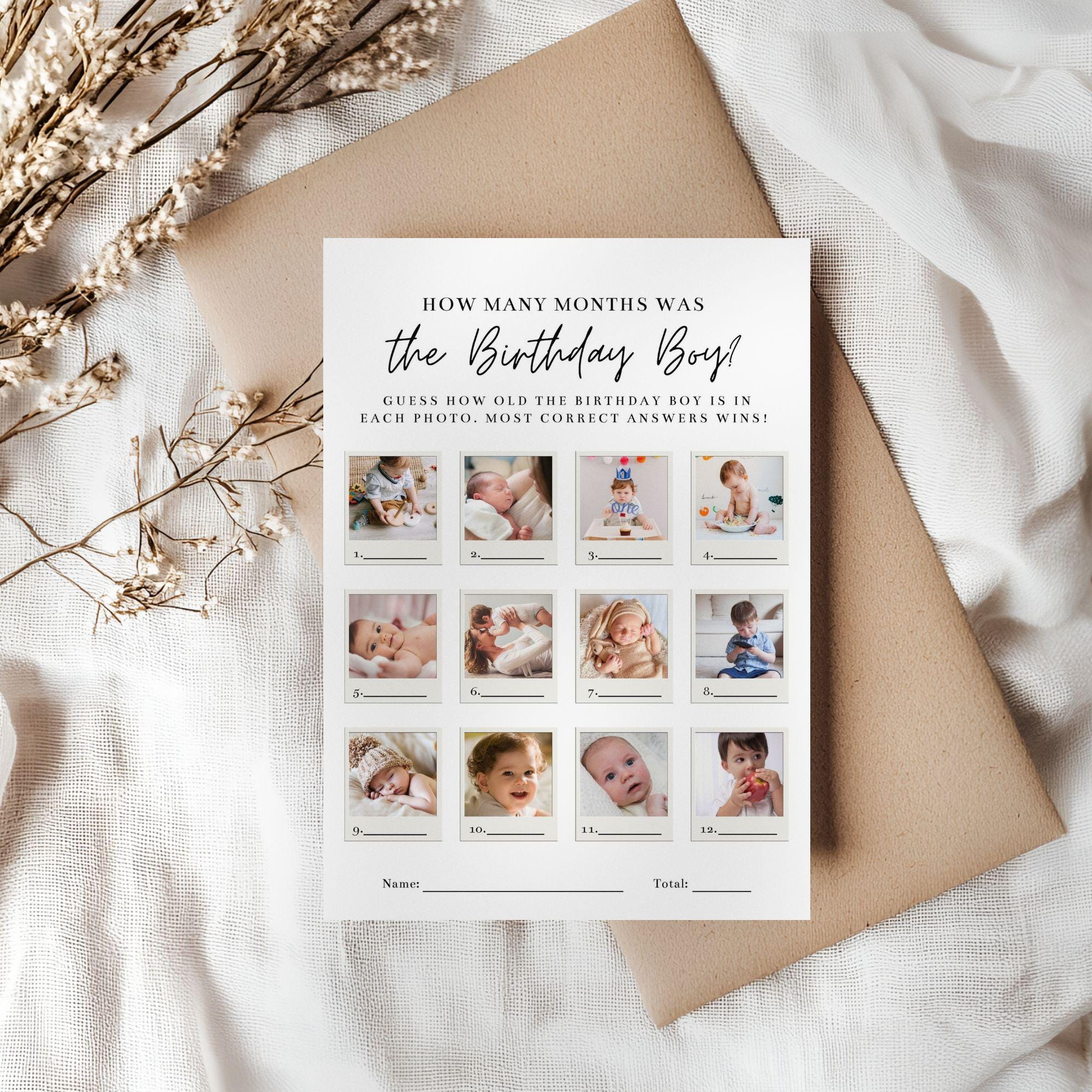 First Birthday Photo Guessing Game, Boys 12 Month Age Guess Game ...