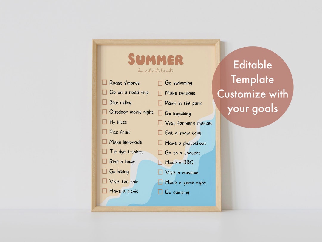 Summer Bucket List Template, Summer Checklist Printable, Summer ...