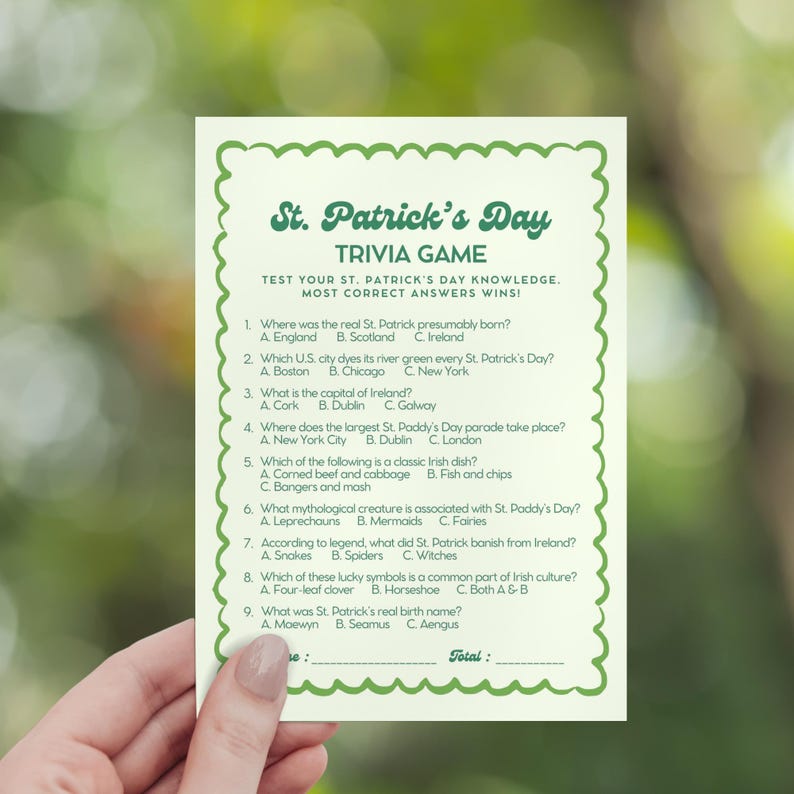 St Patricks Trivia Game, Printable St Paddys Party Game for Adults, Fun ...