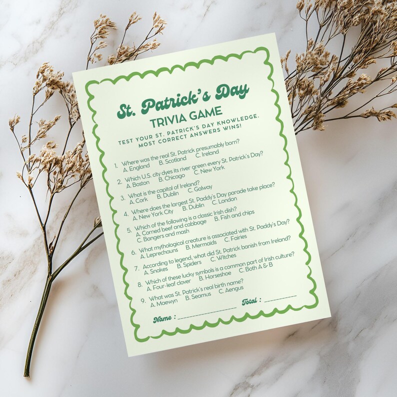 St Patricks Trivia Game, Printable St Paddys Party Game for Adults, Fun ...