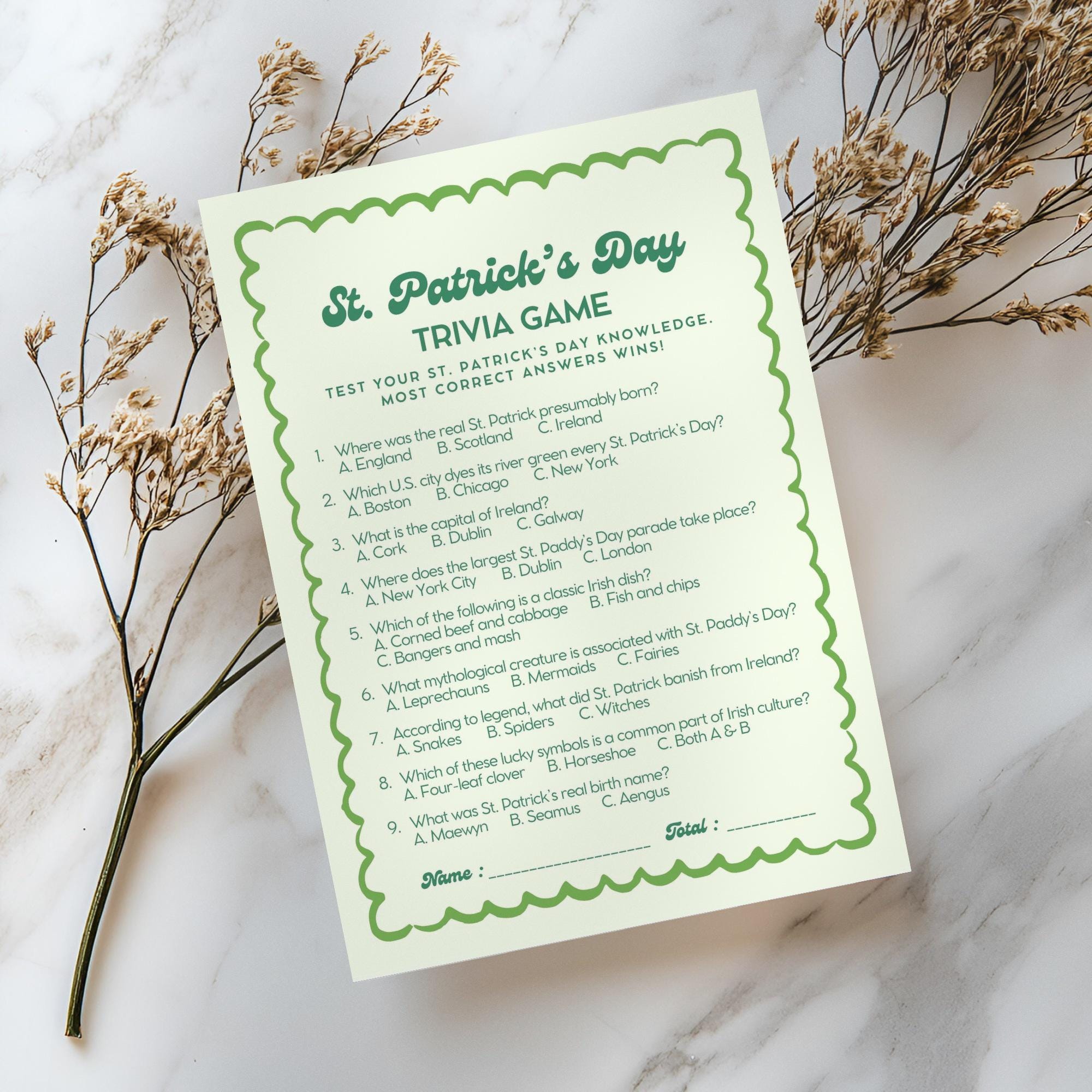 St Patricks Trivia Game, Printable St Paddys Party Game for Adults, Fun ...