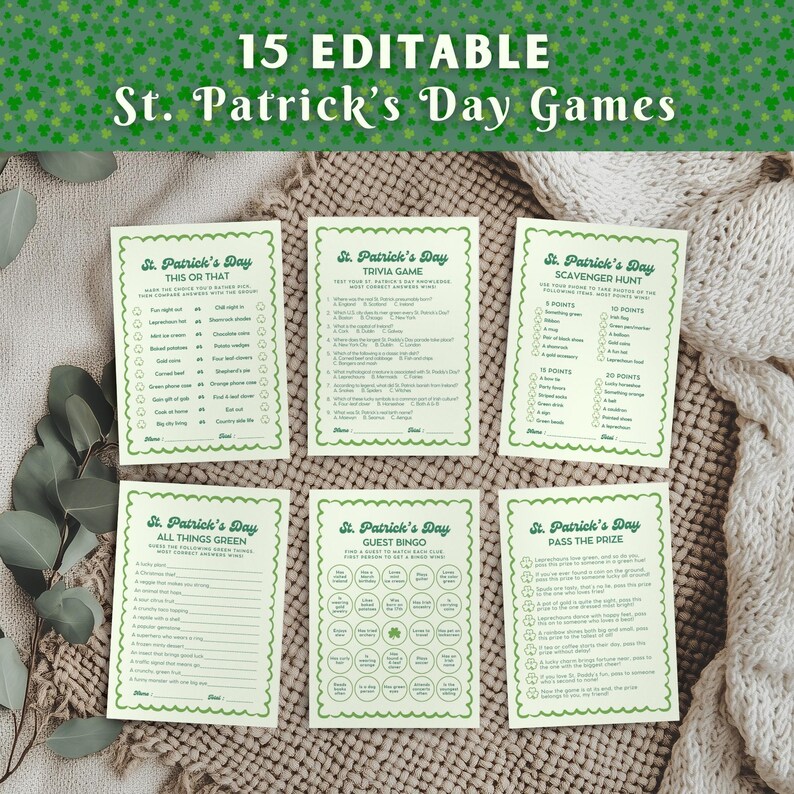 St Patricks Games Bundle, Printable St Patricks Day Party Games, 15 St ...