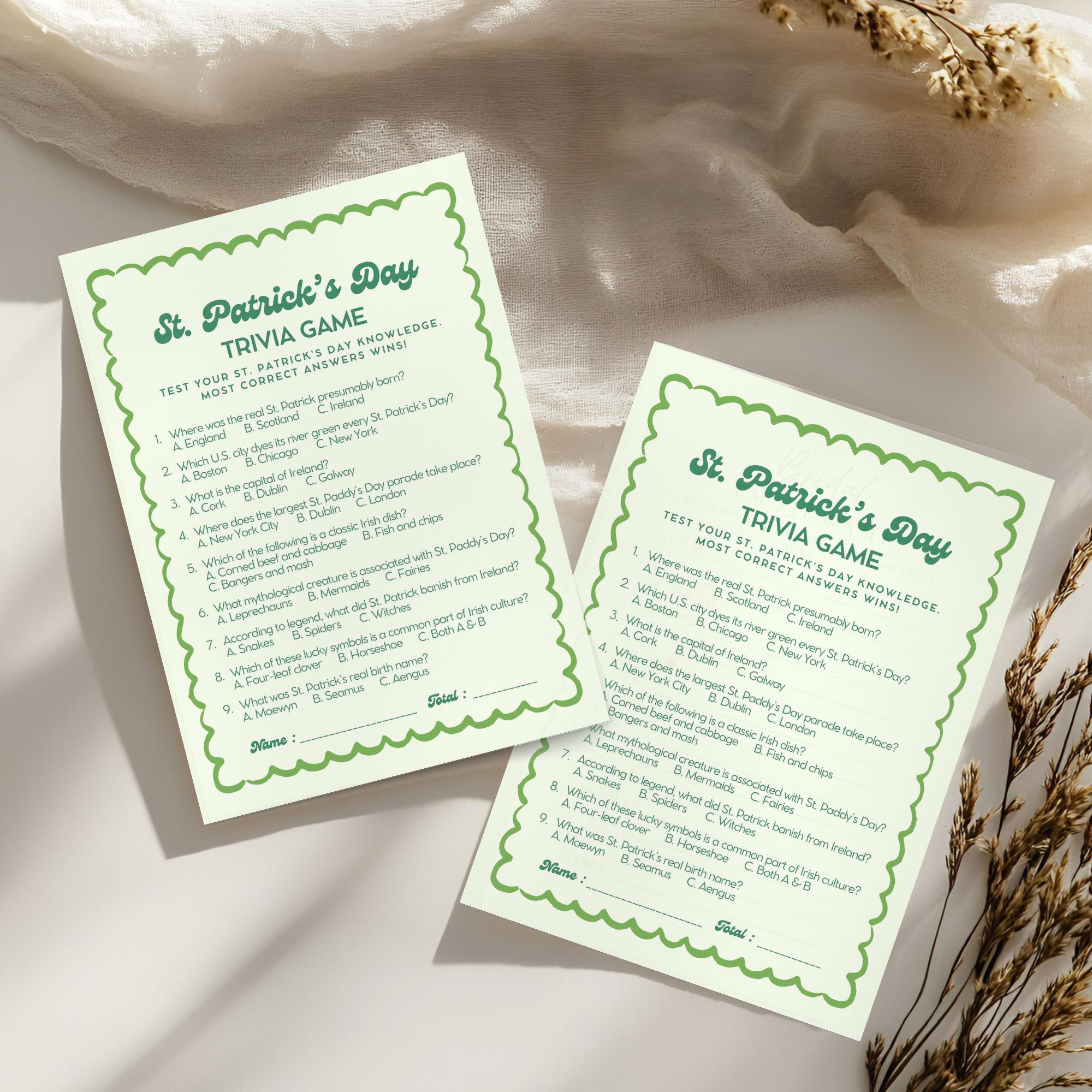 St Patricks Trivia Game, Printable St Paddys Party Game for Adults, Fun ...