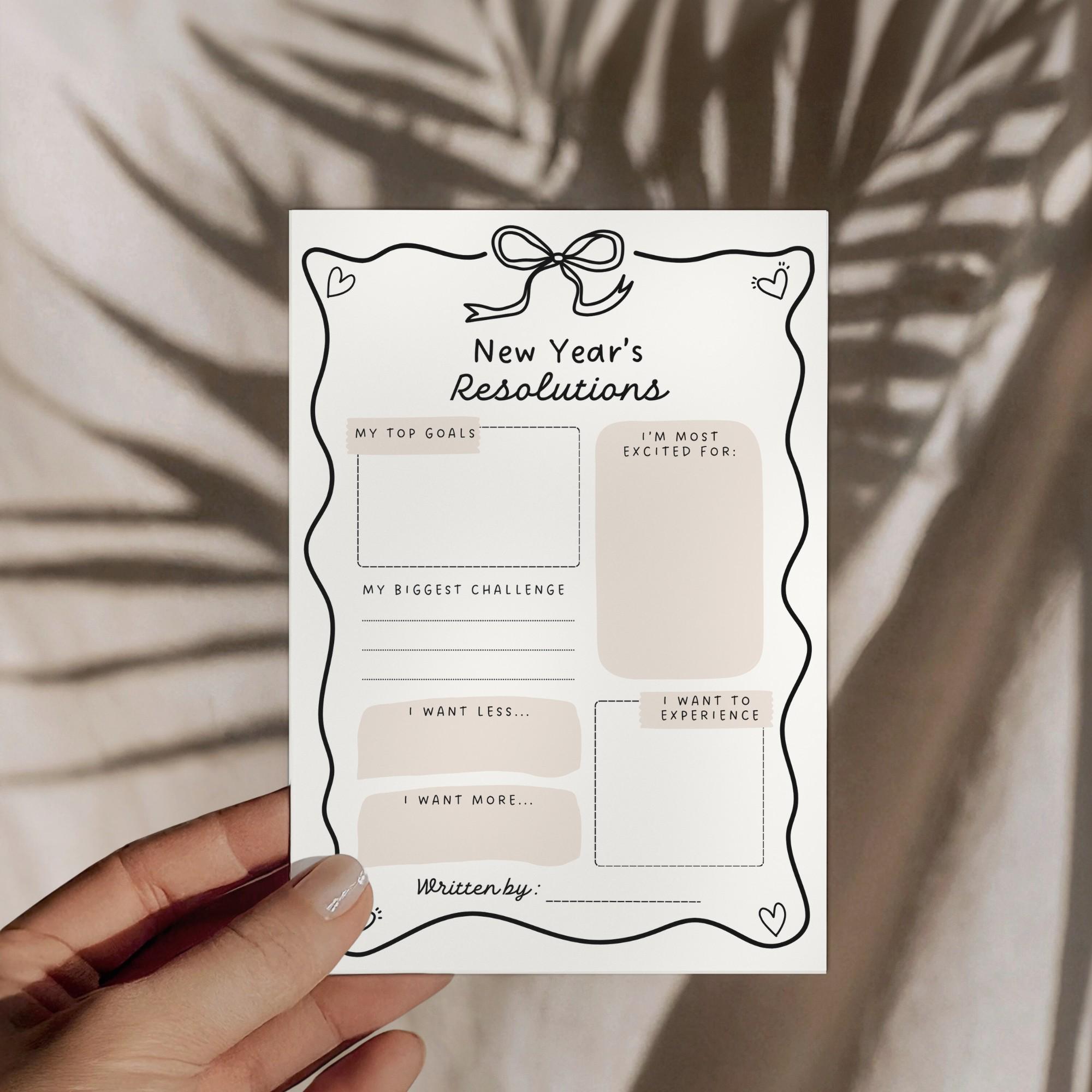 2025 Resolutions Card, Printable Coquette Planning Template, New Years ...